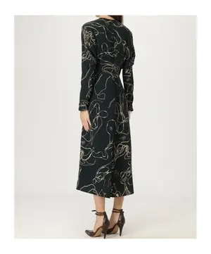 Victoria Beckham Long Sleeve Chain Print Midi Dress