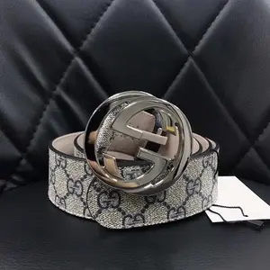 Gucci Gg Supreme Monogram Belt With Interlocking Buckle - Gray