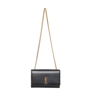 Saint Laurent Kate Logo Plaque Shoulder Bag - Black