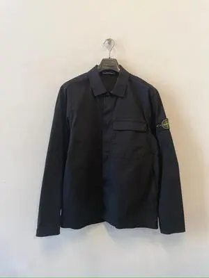 Stone Island Logo Patch Collared Shirt Jacket - Black