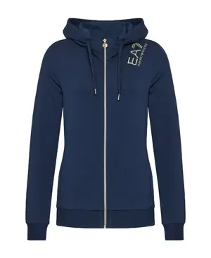 EA7 Logo Print Hooded Zip-up Casual Coat - Blue