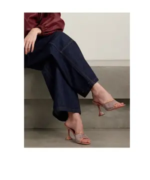 Amina Muaddi Crystal Embellished Mesh Mules