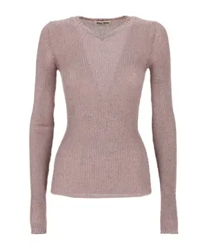 Miu Miu Lurex-detailed V-neck Jumper - No