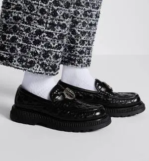 Dior Logo Plaque Slip-on Loafers - Black