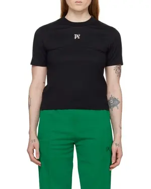 Palm Angels Pa Monogram Embroidered Crewneck T-shirt - Black