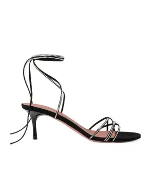 Amina Muaddi Embellished Suede Ankle Wrap Sandals