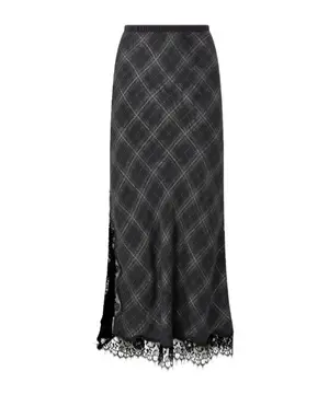 Pinko Lace-detailed Checked Long Skirt