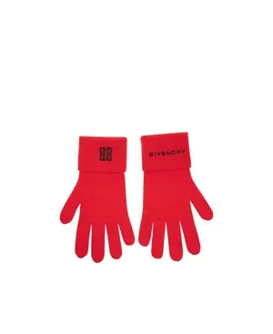 Givenchy Knitted Rib Gloves With Logo Detail - Red