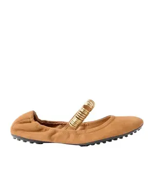 TOD'S Suede Ballet Flats With Golden Ring Detail