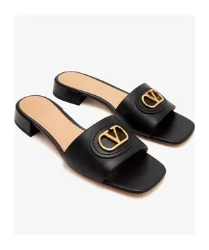 Valentino Garavani Vlogo Signature Slip-on Sandals - Black