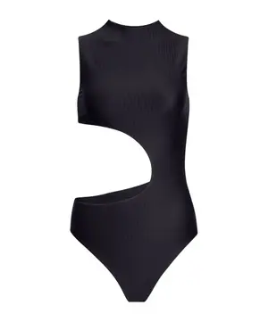 Alaïa Ribbed Cut-out Swimsuit With Zip Closure - Black