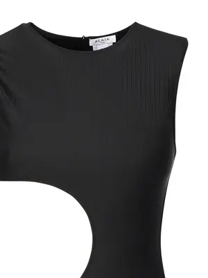 Alaïa Ribbed Cut-out Swimsuit With Zip Closure - Black
