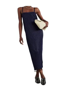 JIL SANDER Ribbed-knit Maxi Dress With Bead Embellishment - Navy