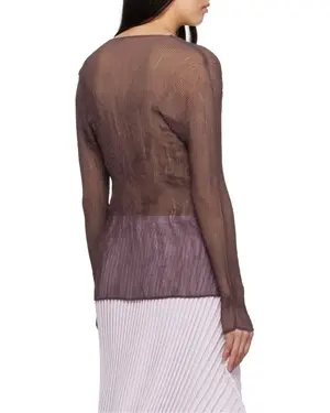 Issey Miyake Pleated V-neck Chiffon Top