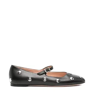 Bally Studded Square Toe Ballet Flats With Adjustable Ankle Strap