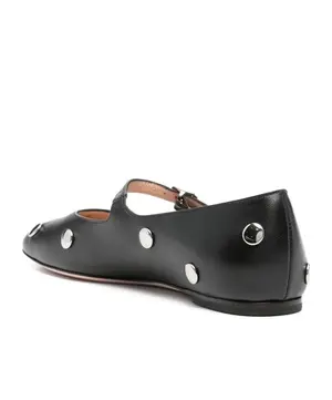 Bally Studded Square Toe Ballet Flats With Adjustable Ankle Strap