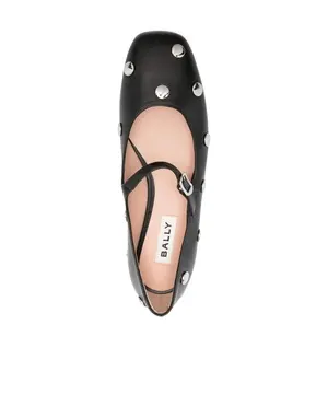 Bally Studded Square Toe Ballet Flats With Adjustable Ankle Strap
