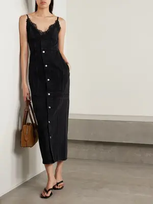 Stella McCartney Lace-trimmed Denim Midi Dress
