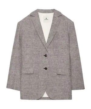 ANINE BING Quinn Plaid Linen Blazer - Gray