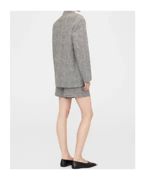 ANINE BING Quinn Plaid Linen Blazer - Gray