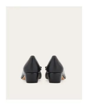 FERRAGAMO Round Toe Low Heel Pumps With Ribbon Detail - Black