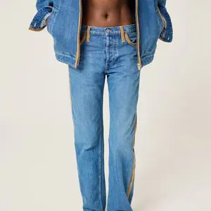 Miu Miu Straight-leg Denim Jeans With Leather Detailing