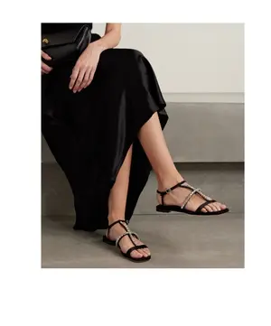 JIMMY CHOO Embellished Satin Flat Sandals