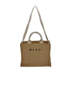 Marni Tropicalia Logo Embroidered Small Tote Bag - Brown