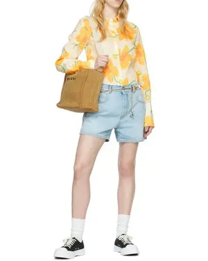 Marni Tropicalia Logo Embroidered Small Tote Bag - Brown