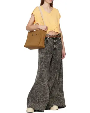 Marni Tropicalia Logo Embroidered Small Tote Bag - Brown