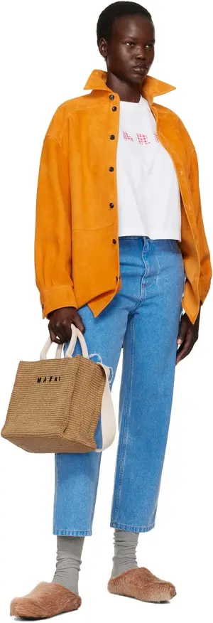 Marni Tropicalia Logo Embroidered Small Tote Bag - Brown
