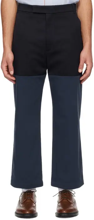 Thom Browne Panelled Straight Leg Trousers - Navy Blue