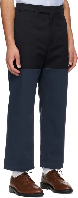 Thom Browne Panelled Straight Leg Trousers - Navy Blue
