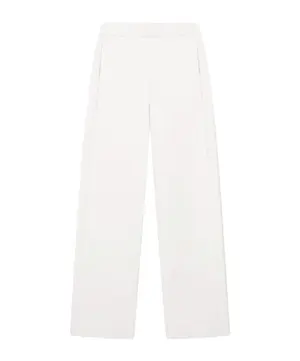 Emporio Armani Wide Leg Elastic Waist Trousers With Embroidered Logo - White