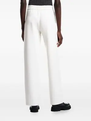 Emporio Armani Wide Leg Elastic Waist Trousers With Embroidered Logo - White