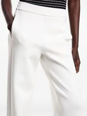 Emporio Armani Wide Leg Elastic Waist Trousers With Embroidered Logo - White
