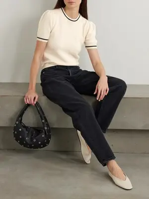 FRAME Pointelle-knit T-shirt With Puff Sleeves