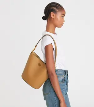 Tory Burch Mcgraw Double T Logo Plaque Bucket Bag
