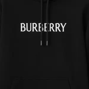 Burberry Logo Printed Drawstring Hoodie - Black