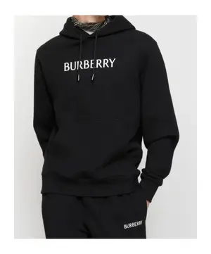 Burberry Logo Printed Drawstring Hoodie - Black