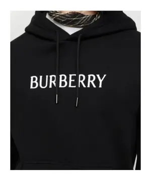 Burberry Logo Printed Drawstring Hoodie - Black