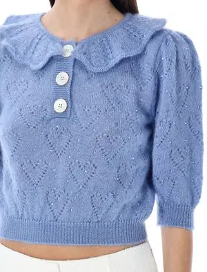 Alessandra Rich Crystal Embellished Cropped Sweater