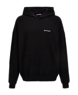 Palm Angels Logo Embroidered Hoodie - Black