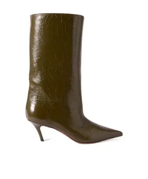 Amina Muaddi Crinkled Leather Pointed Toe Boots