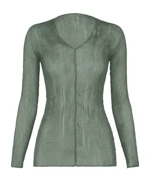 Issey Miyake Pleated V-neck Top - Gray