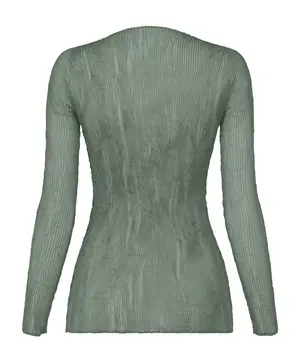 Issey Miyake Pleated V-neck Top - Gray