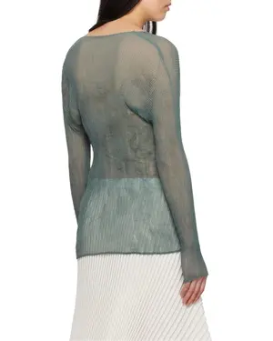 Issey Miyake Pleated V-neck Top - Gray