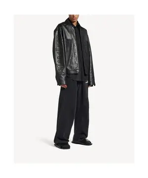 Balenciaga Leather Shirt Jacket With Gothic Embroidery - Black