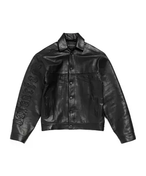 Balenciaga Leather Shirt Jacket With Gothic Embroidery - Black