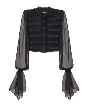 Balmain Embellished Tweed And Chiffon Jacket
